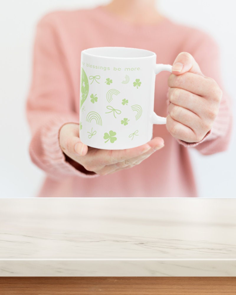 Croquette St Patty Day Mug Mint Green Heart Bow Ribbon Rainbow Shamrock ...