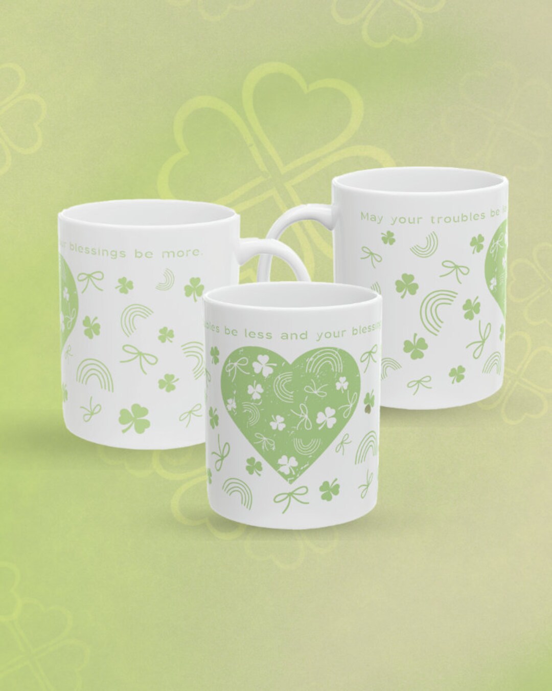 Croquette St Patty Day Mug Mint Green Heart Bow Ribbon Rainbow Shamrock ...
