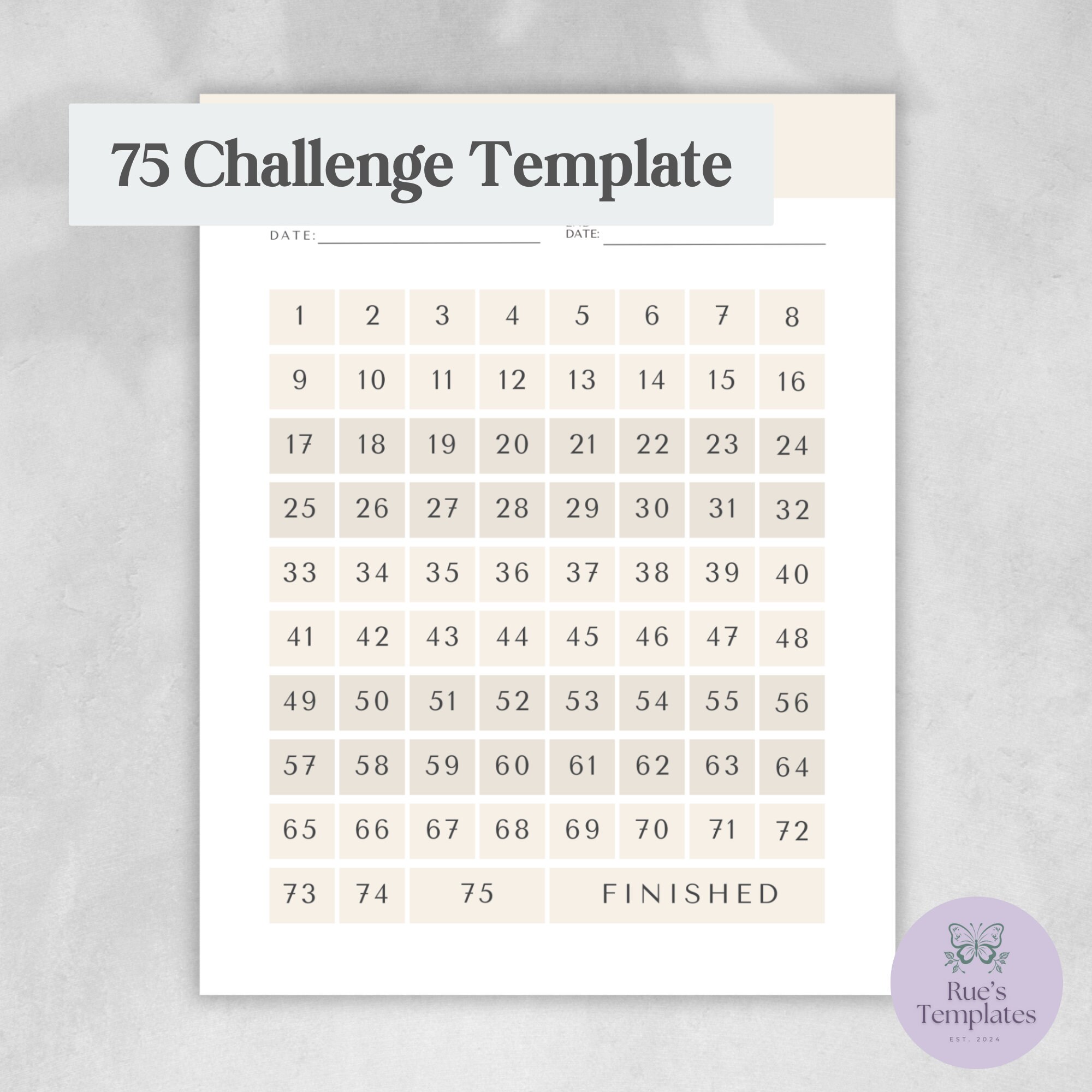 75 Day Template 75 Hard Template 75 Soft Template 75 Challenge Editable ...
