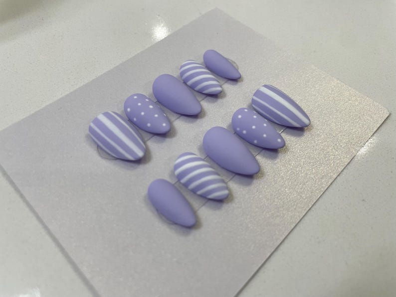 Matte Lilac Polka Press on Nails, Handmade Purple and White Nails ...