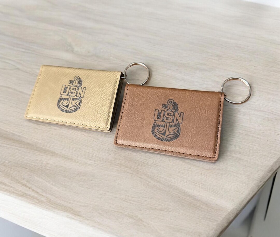 Engraved Leatherette Navy Chief ID Card Holder Keychain, Military Gift ...