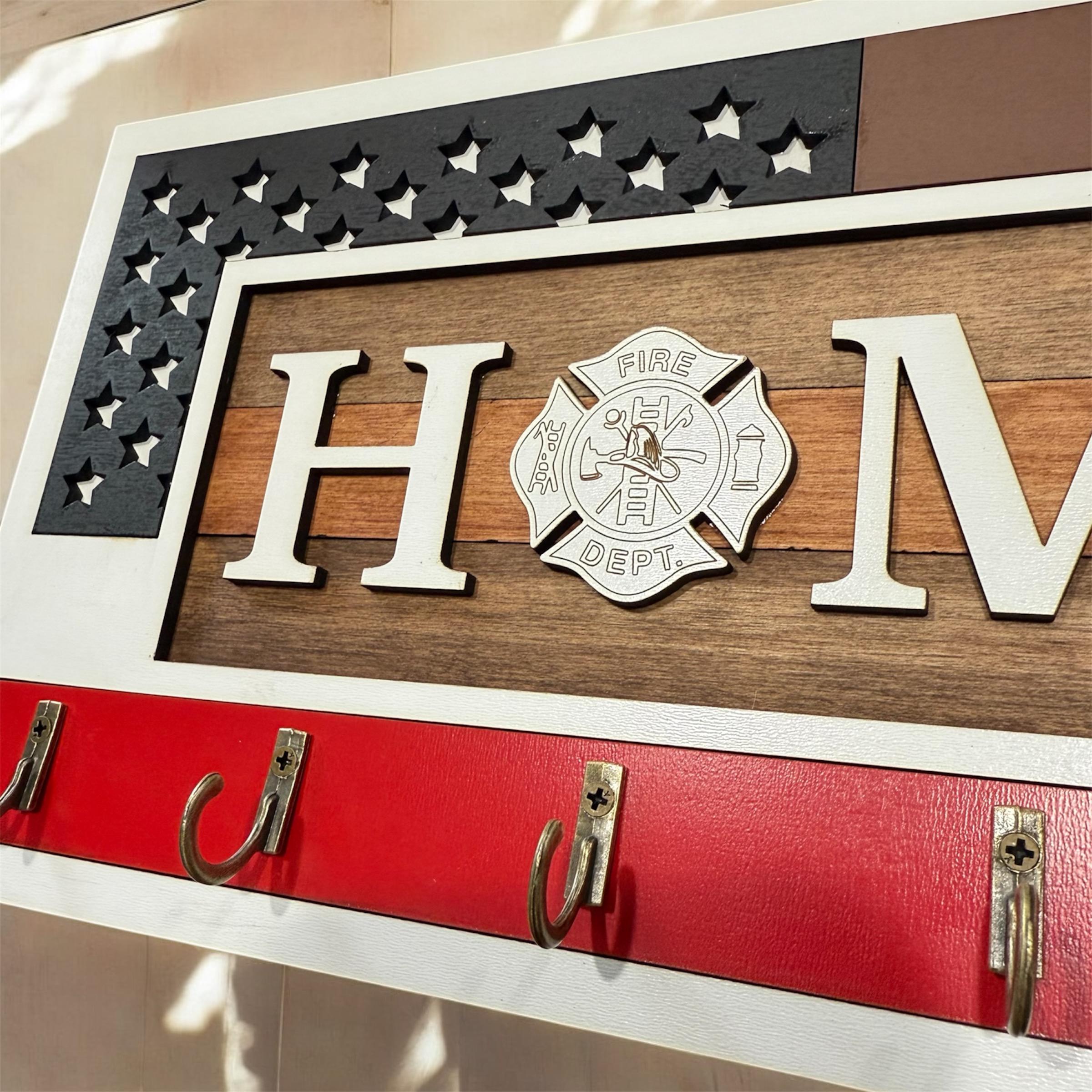 USA Flag Firefighter Key Holder Wall Mount, Rustic Patriotic Wall Decor ...
