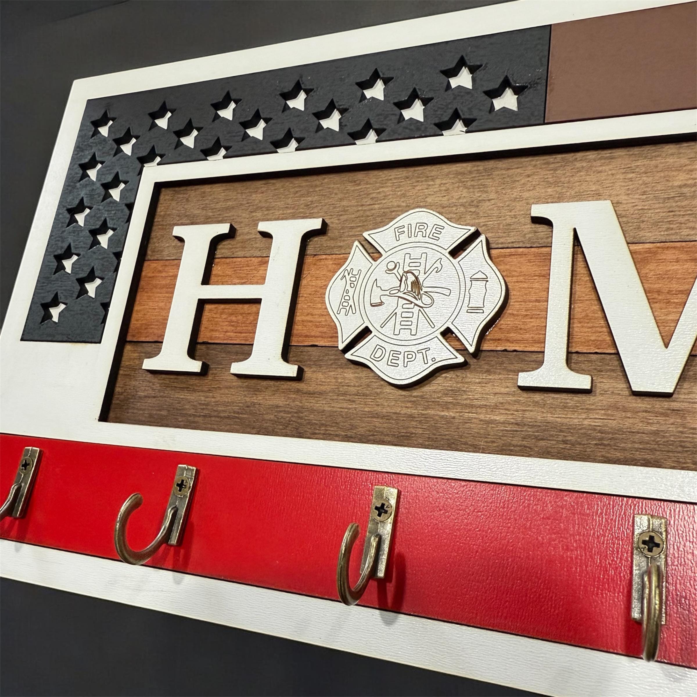 USA Flag Firefighter Key Holder Wall Mount, Rustic Patriotic Wall Decor ...