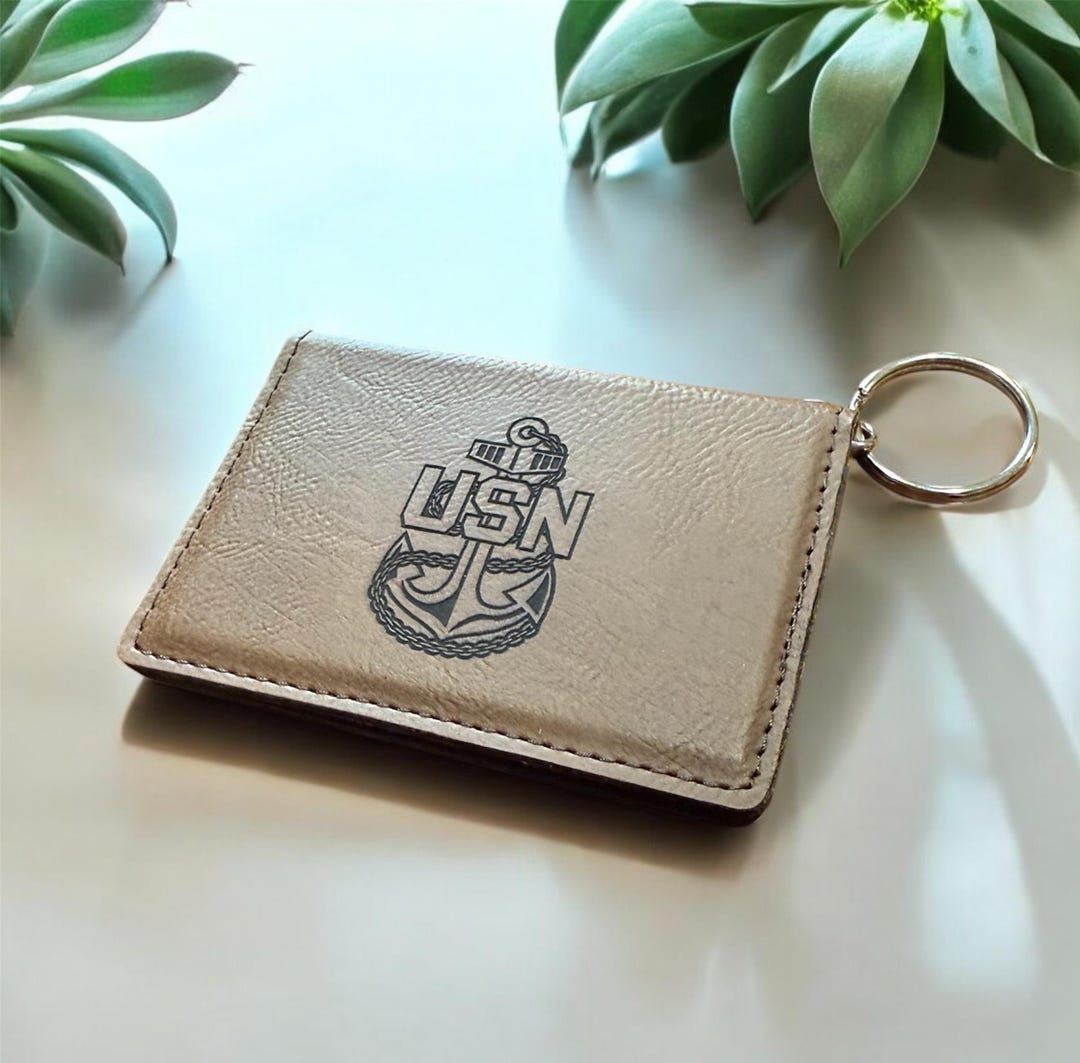 Custom Engraved Navy Chief Leatherette Keychain ID Card Holder - Etsy