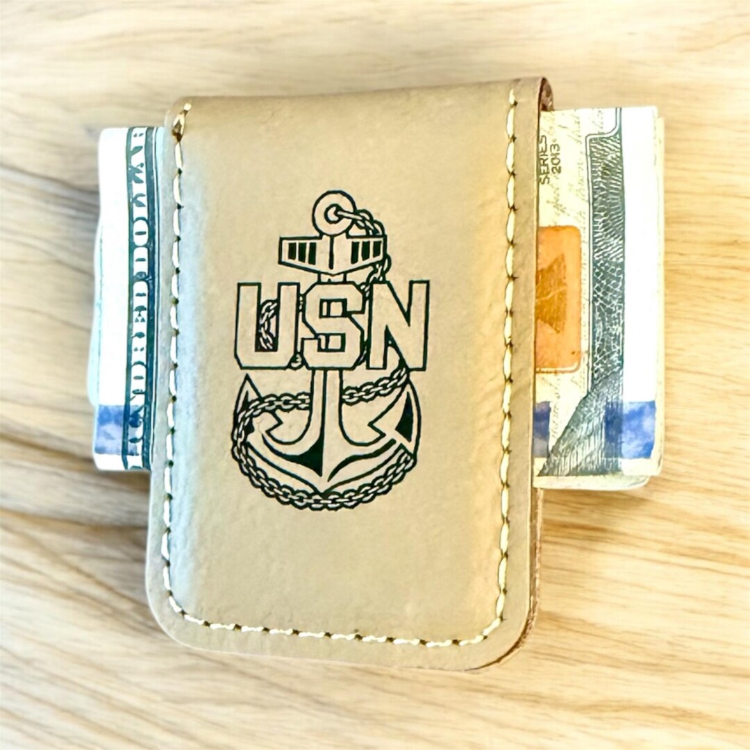 Personalized Navy Chief Leatherette Money Clip, Laser Engraved Anchor ...