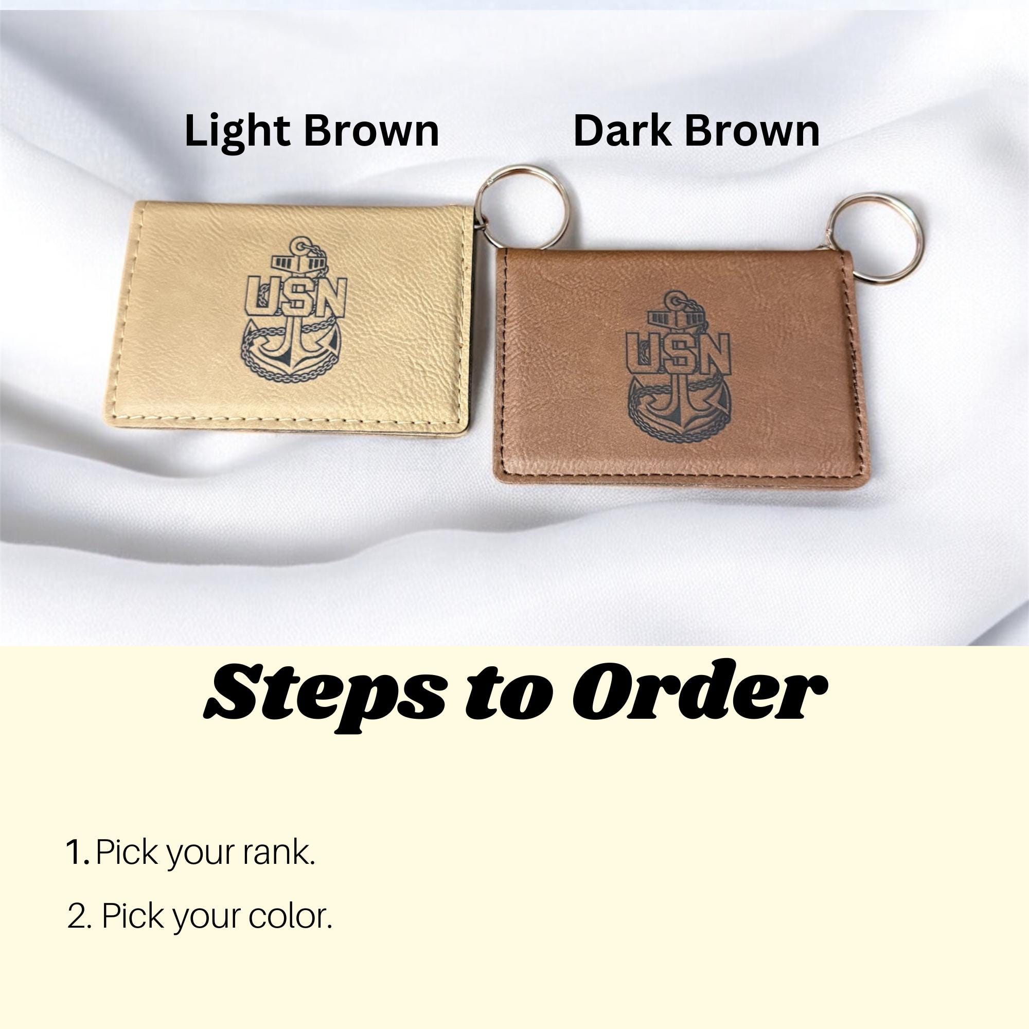 Engraved Leatherette Navy Chief ID Card Holder Keychain, Personalized ...