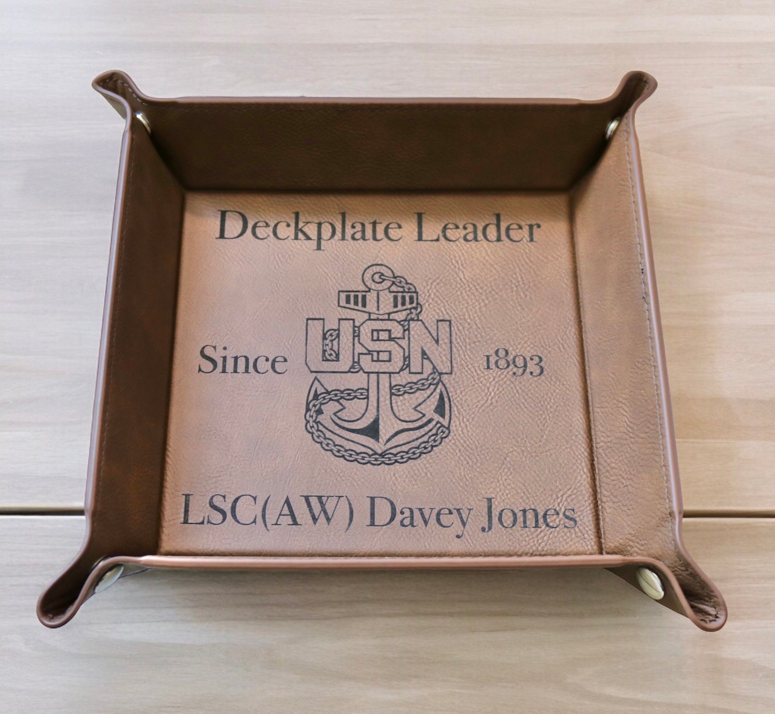 Personalized Navy Chief Leatherette Catchall Tray, Silver Snaps - Etsy