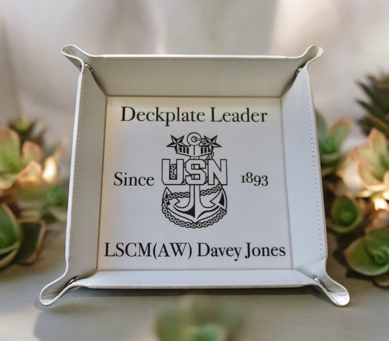Navy Chief Catchall Tray, Personalized Leatherette Snap up Valet Tray ...
