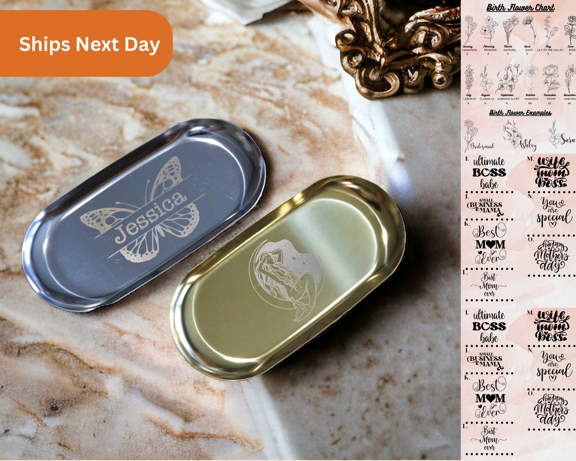 Personalized Jewelry Dish, Custom Engraved Trinket Tray, Gold or Silver ...