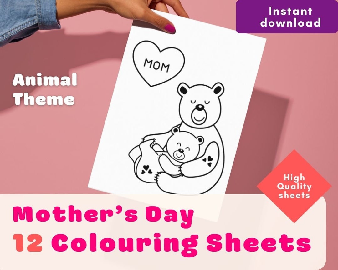 Mother's Day Animal Colouring Sheets, Printable Fun With Mom, Mommy and ...