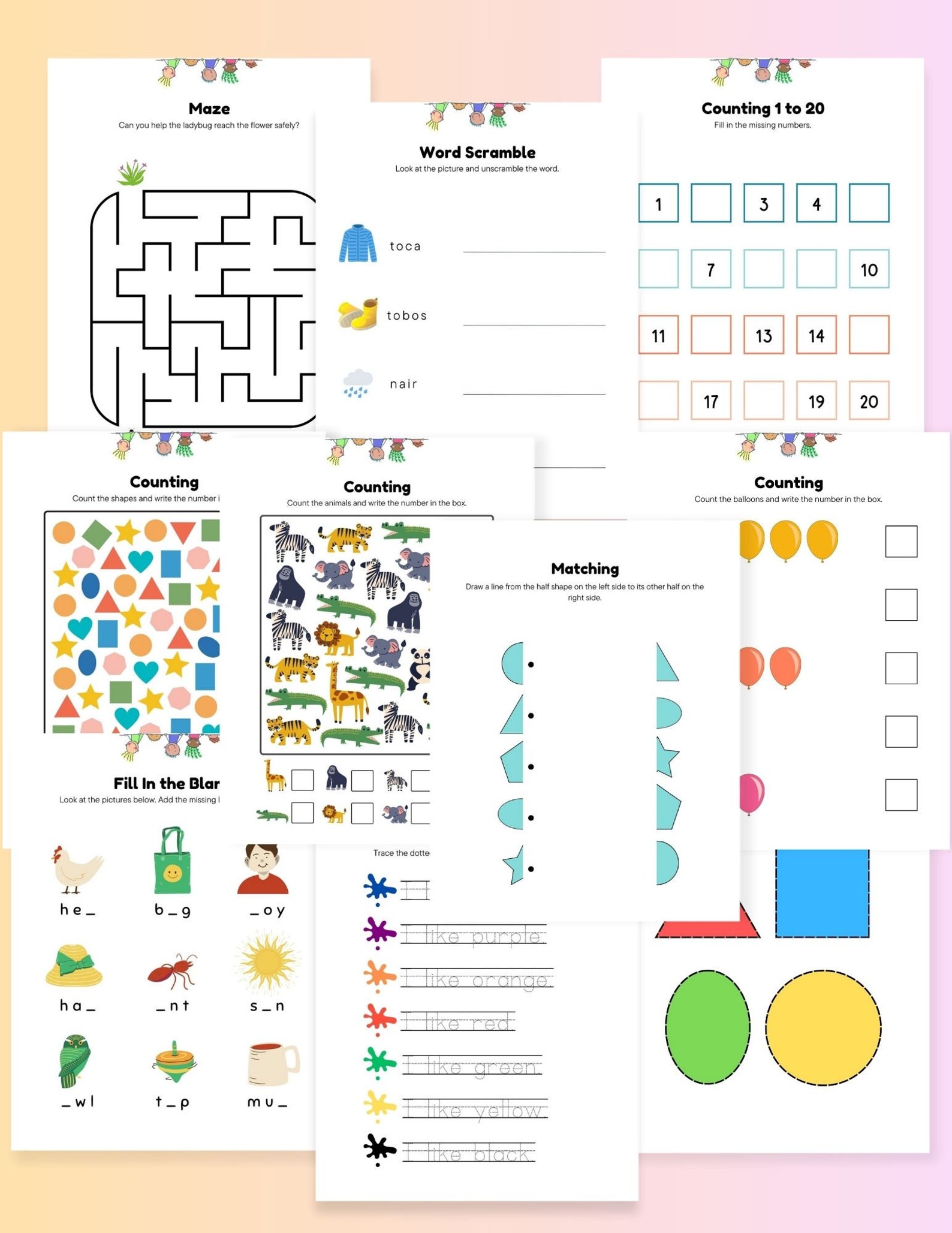 Kindergarten Activity Book Kid Printable Learning Pages - Etsy