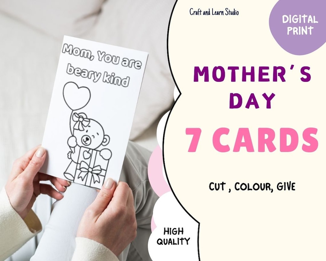 Mother's Day Colouring Cards, Printable Fun With Mom, Mommy and Me DIY ...