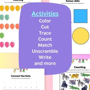 Kindergarten Activity Book Kid Printable Learning Pages - Etsy