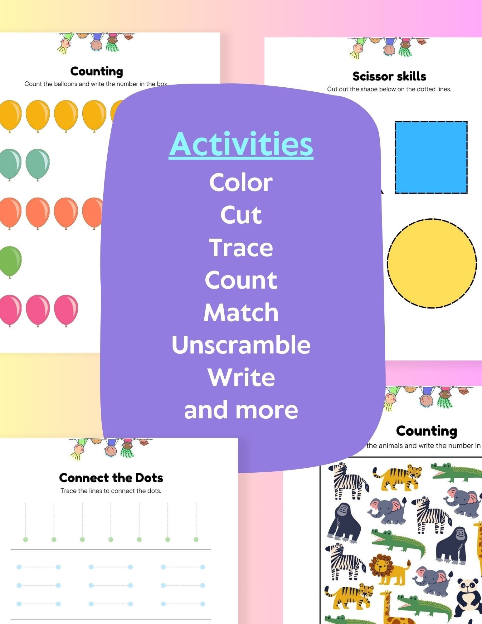 Kindergarten Activity Book Kid Printable Learning Pages - Etsy