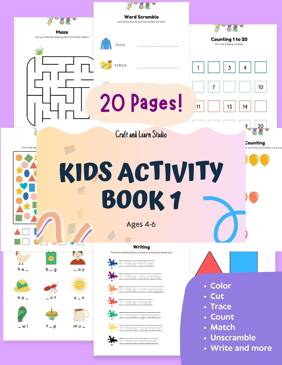 Kindergarten Activity Book Kid Printable Learning Pages - Etsy