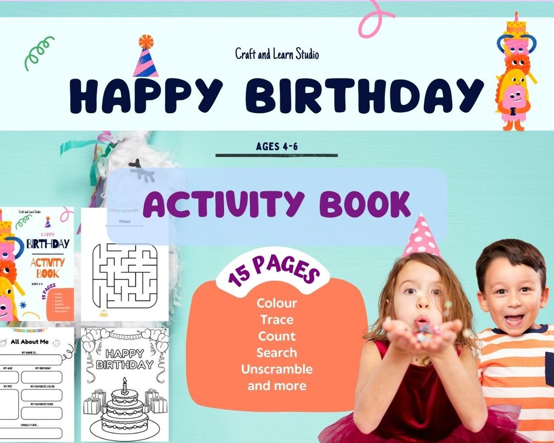 Birthday Activity Sheets Colouring, Tracing, Word Search, Unscramble ...