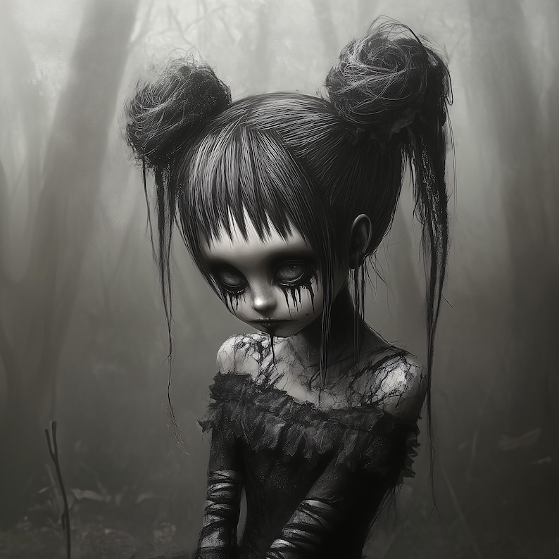 Creepy Cute Gothic Girl in Forest Poster Print, Creepy Cute Wall Art ...