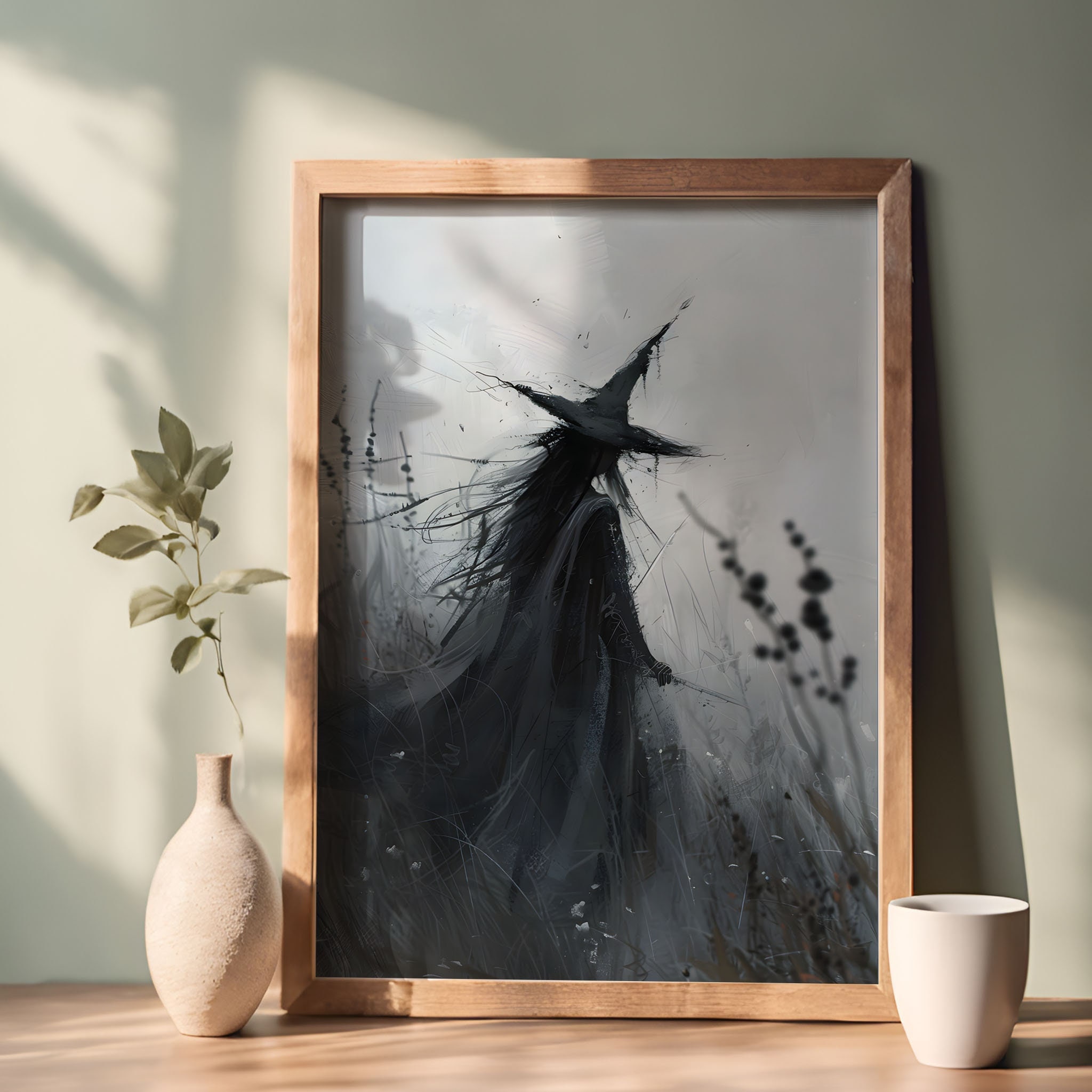 Gothic Witch Art: Dark Painting in High Grass Poster Print, Dreamy ...