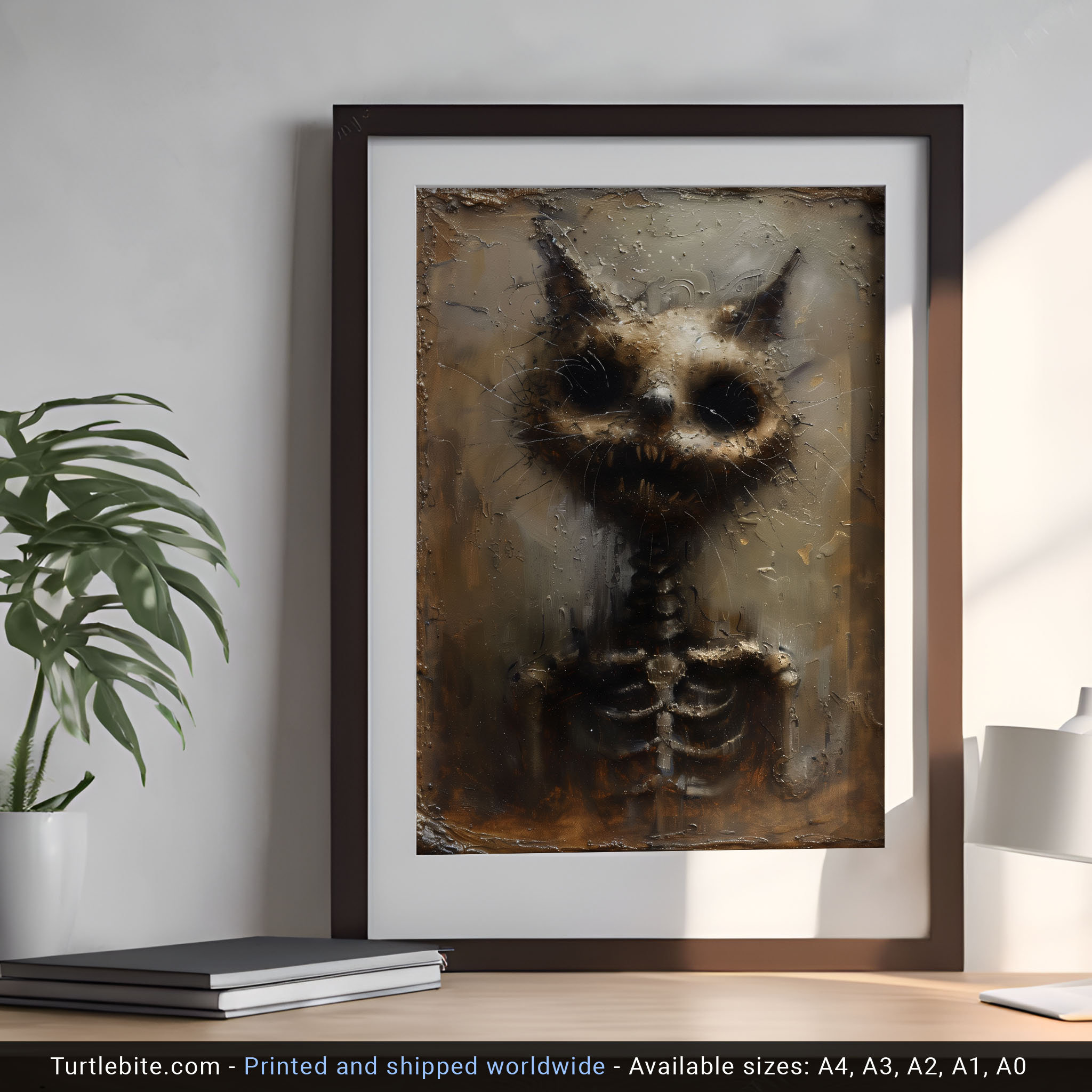Unique Gritty Skeletal Cat Art Print Weirdcore Dark Gothic Decor Creepy ...