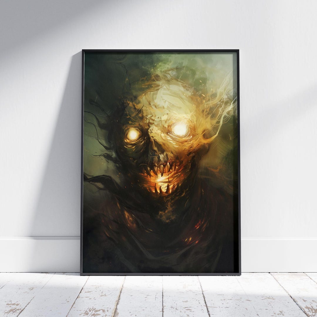 Gothic Fire Head Painting, Scary Picturesm Creepy Wall Art for a ...