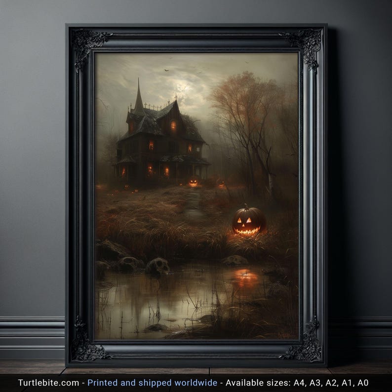 Hauntingly Beautiful - Classic Halloween Pumpkin Poster and Haunted ...