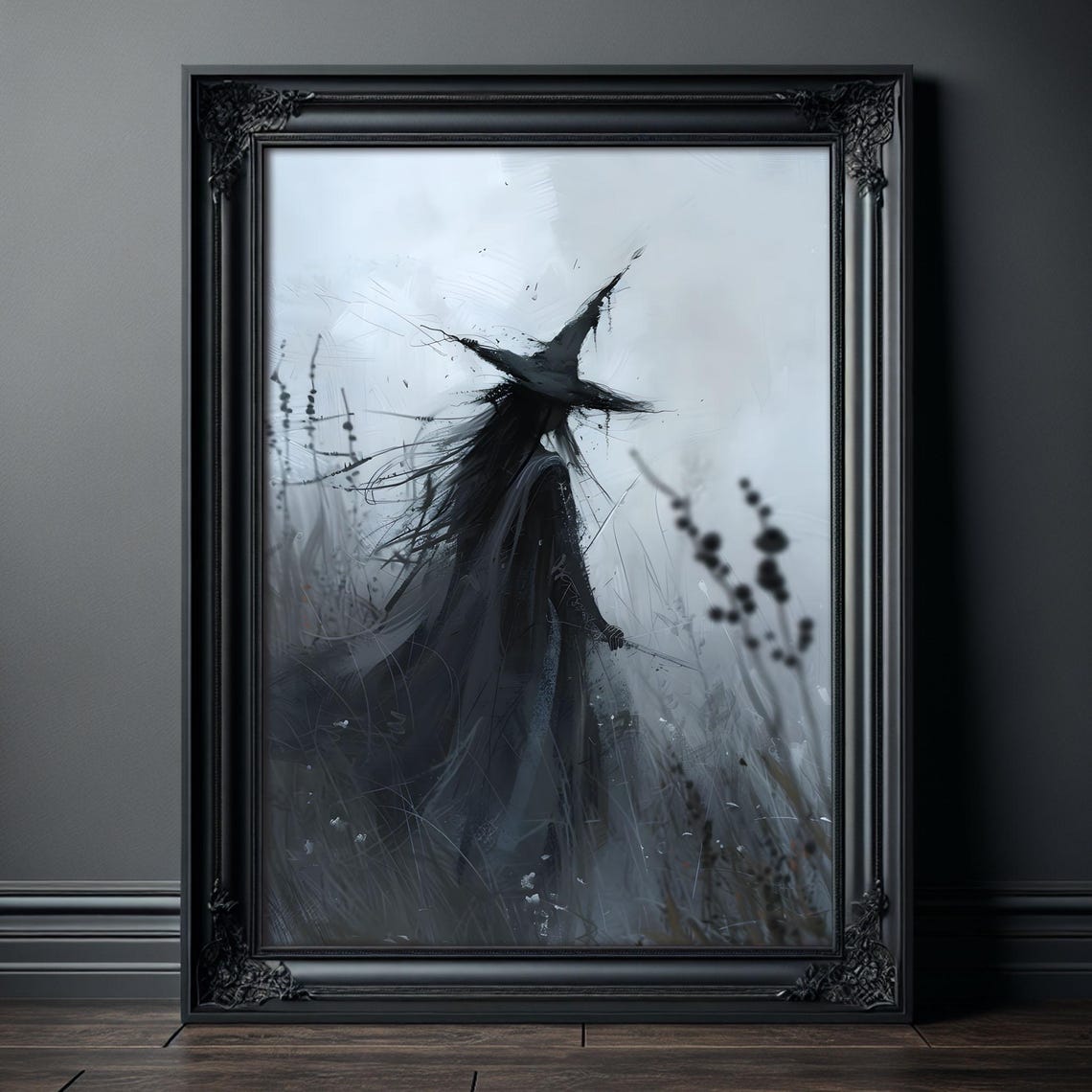 Gothic Witch Art: Dark Painting in High Grass Poster Print, Dreamy ...