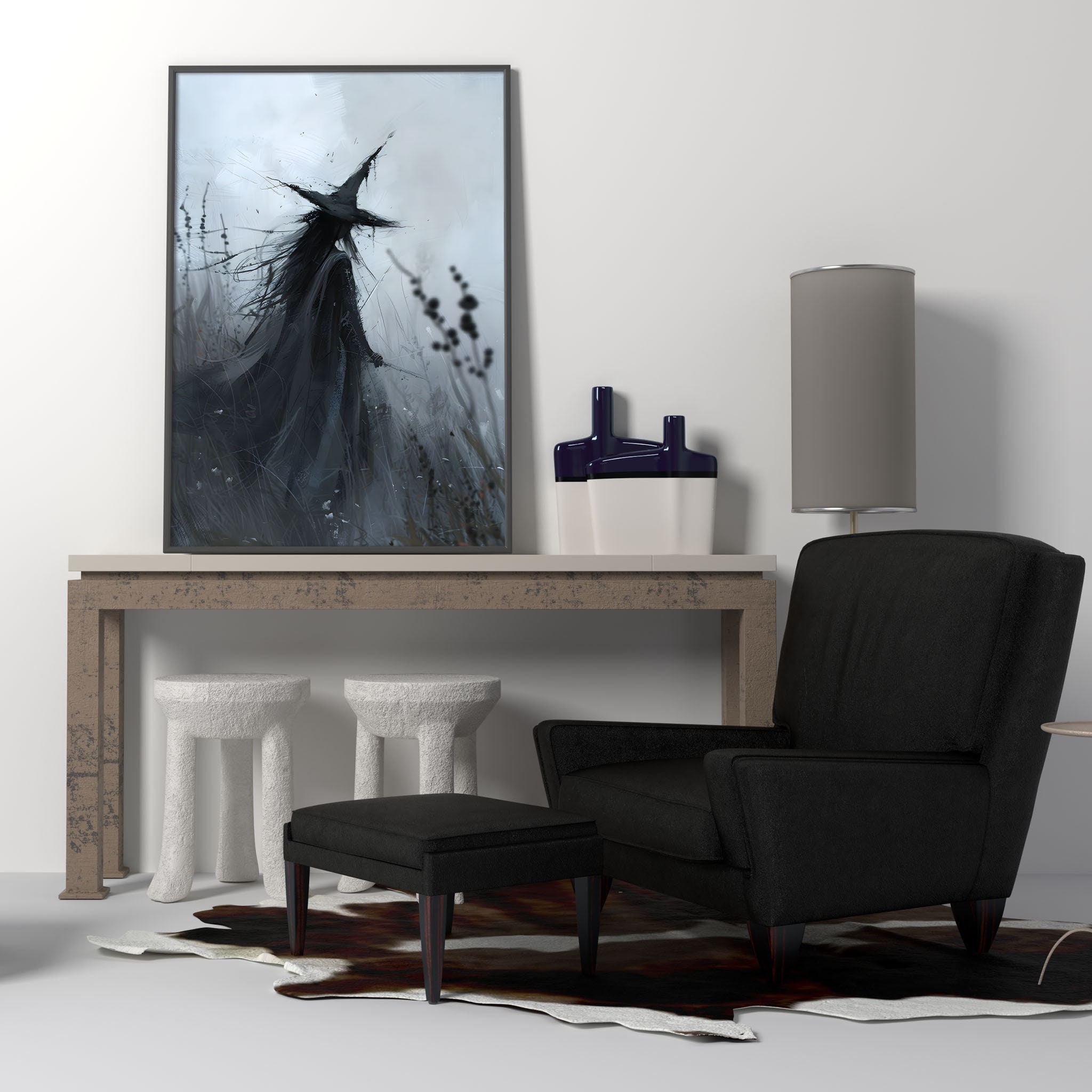 Gothic Witch Art: Dark Painting in High Grass Poster Print, Dreamy ...