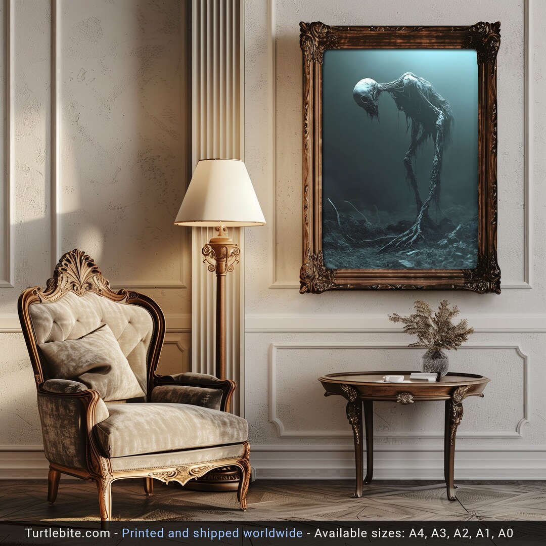 Deep Sea Skeleton Creature Dark Art Poster Prints Wall Art Trendy Extra ...