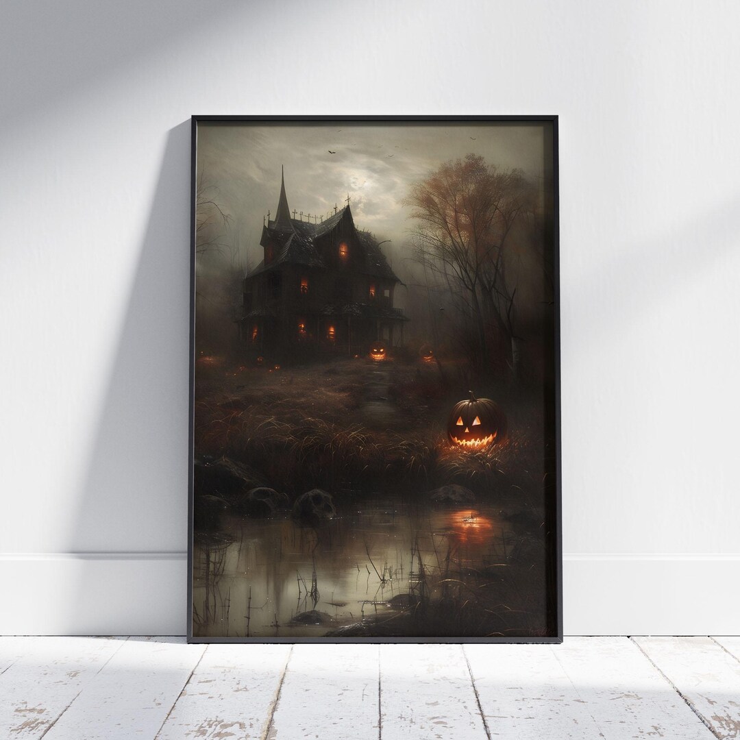 Hauntingly Beautiful - Classic Halloween Pumpkin Poster and Haunted ...