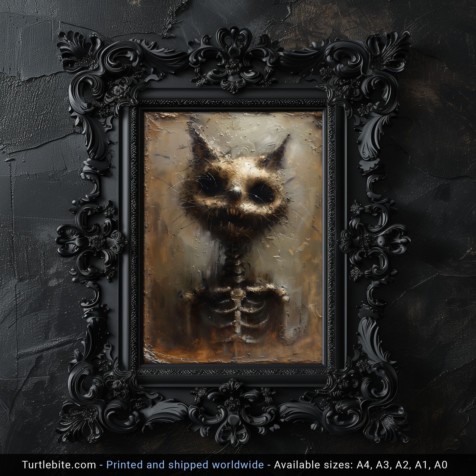 Unique Gritty Skeletal Cat Art Print Weirdcore Dark Gothic Decor Creepy ...