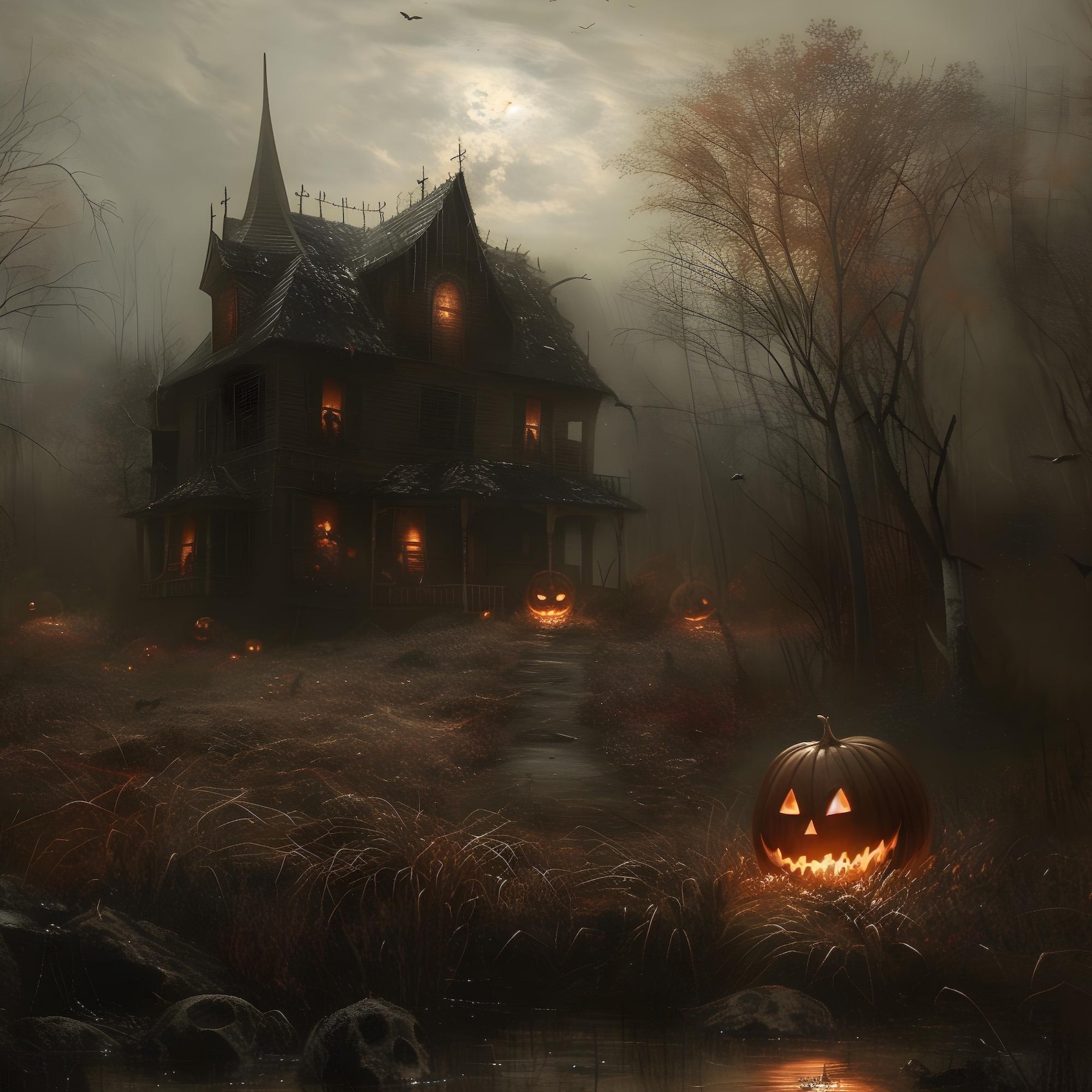 Hauntingly Beautiful - Classic Halloween Pumpkin Poster and Haunted ...