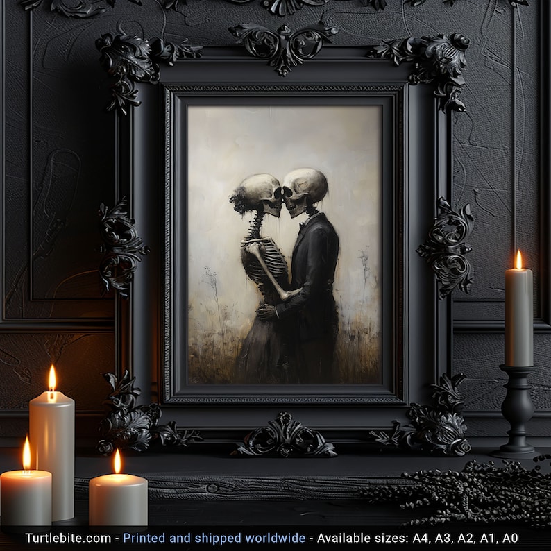 Skeleton Love Story, Gothic Skeletal Romance Painting, Dark Romantic ...