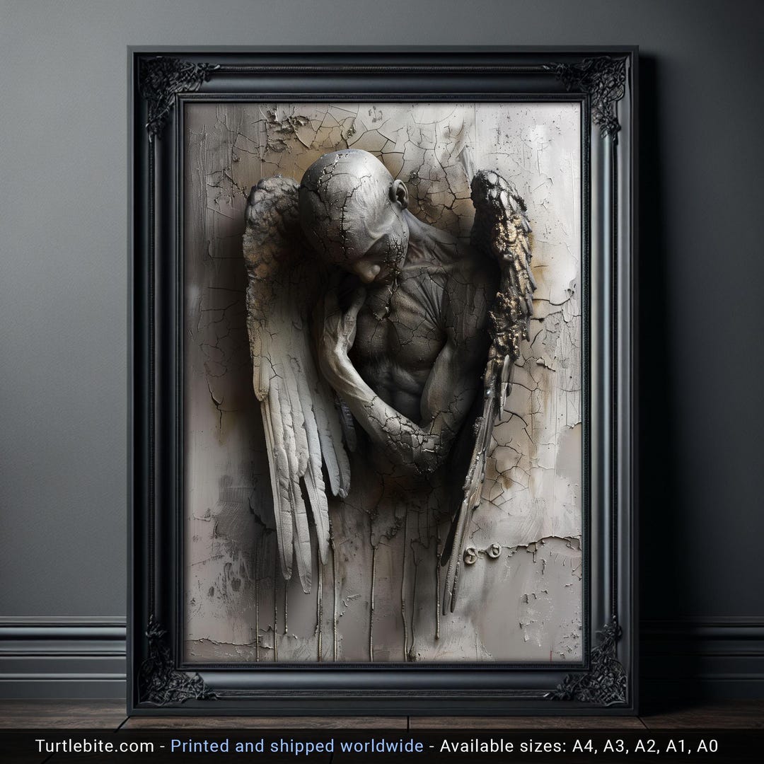 Gothic Broken Angel Wall Art, Surreal Poster for Moody Home Decor, Dark ...