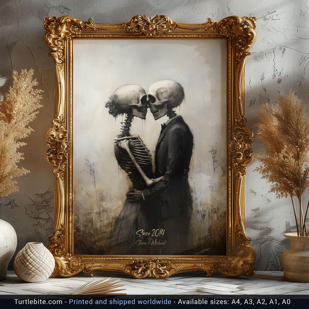 Personalized Poster: Skeleton Love Story Print, Perfect for Weddings or ...