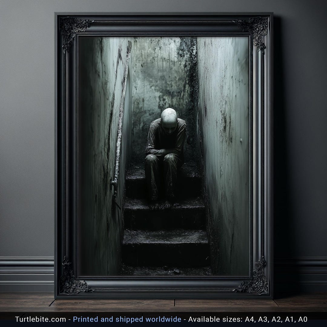 Left Alone in the Basement Horror Poster, Moody Macabre Print, Spooky ...