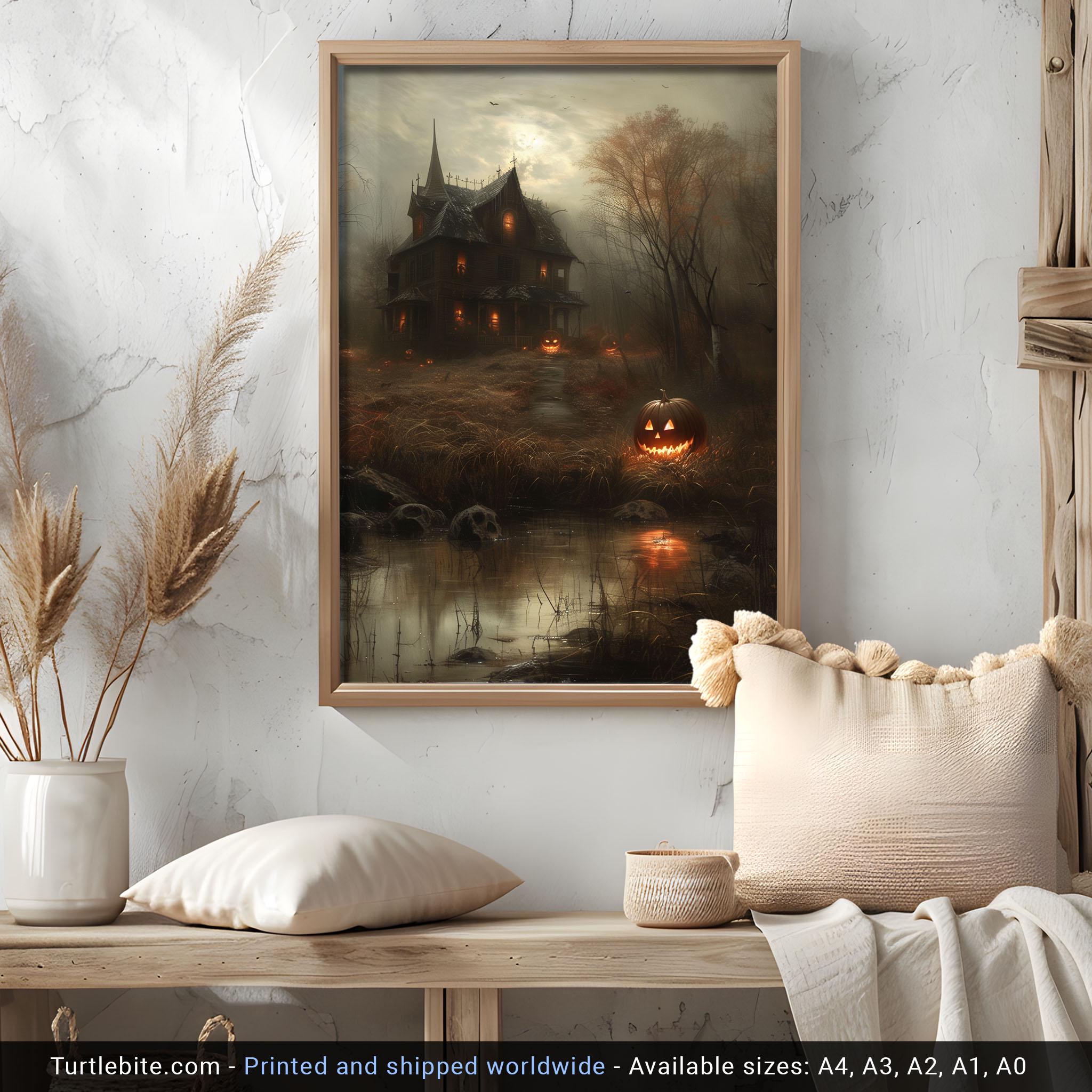 Hauntingly Beautiful - Classic Halloween Pumpkin Poster and Haunted ...