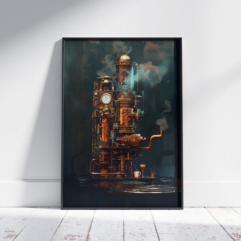 Victorian Steampunk Coffee Machine Poster - Unique Gothic Wall Art for ...