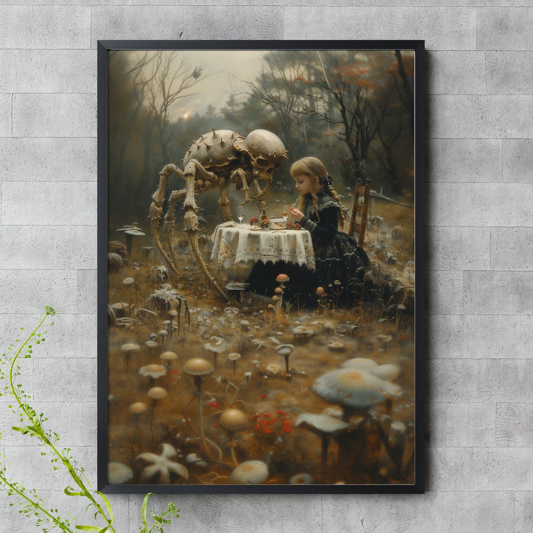 Macabre Poster of Little Girl Dinner With Skeletal Spider Creepy Forest ...