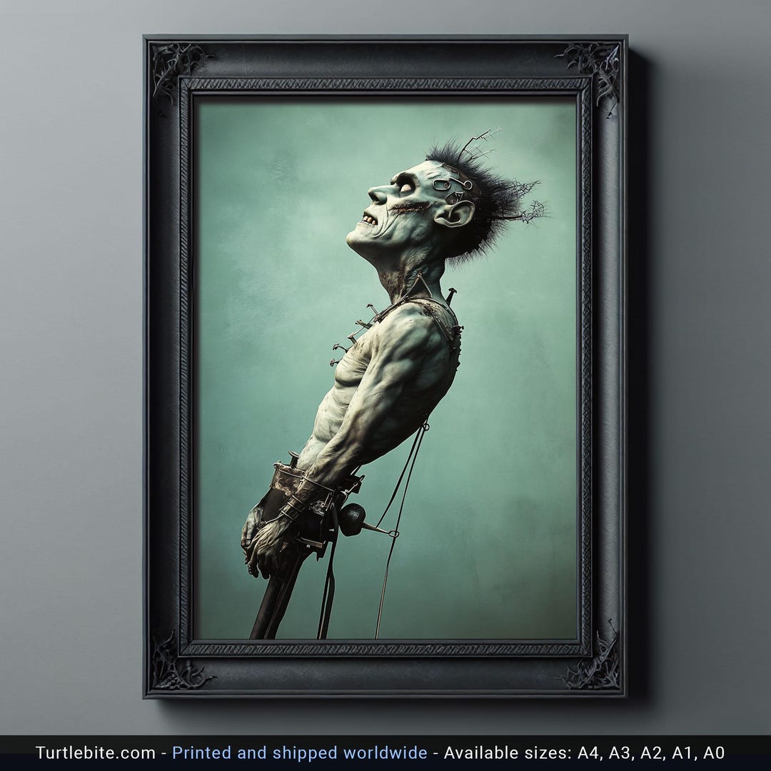 Floating Frankenstein Monster Poster, Dark Humor Wall Art, Dark Moody ...