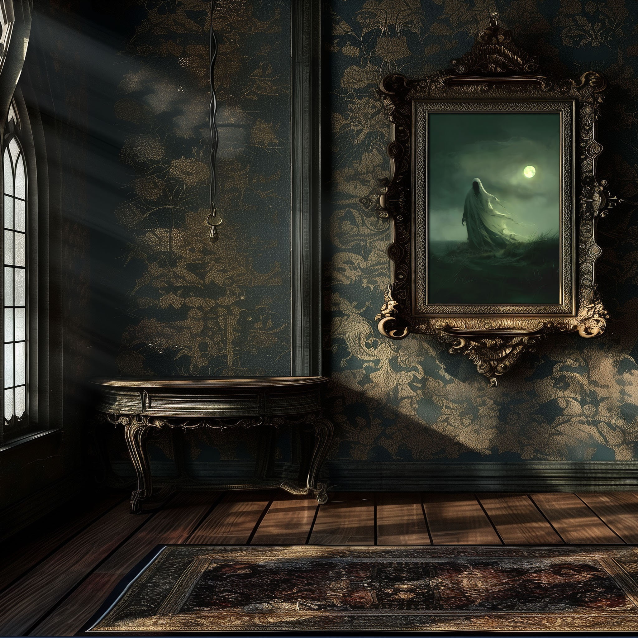 Moonlight Ghostly Presence Poster, Spooky Home Decor Art Print, Scary ...