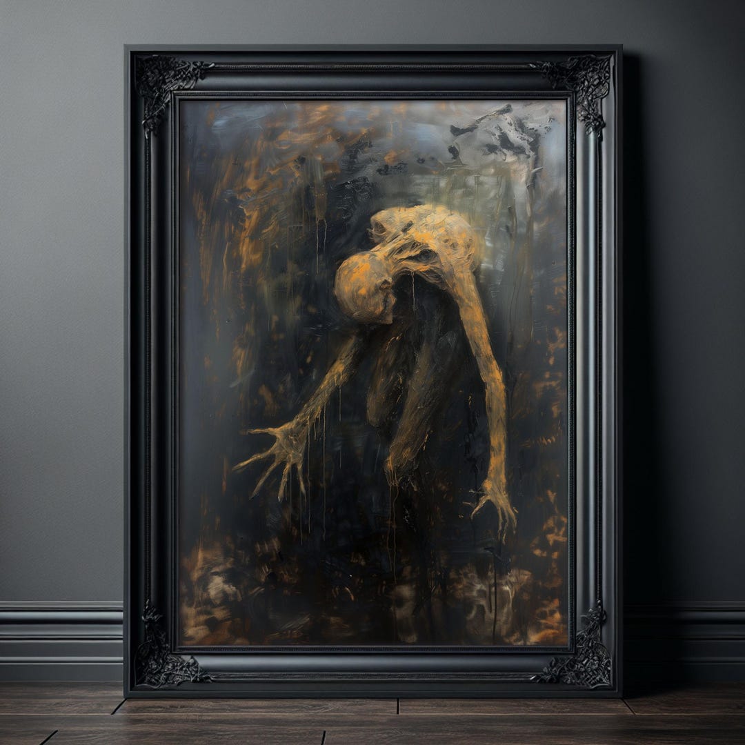 Gothic Painting of Gritty Scary Bent Over Creature, Horror Artwork ...
