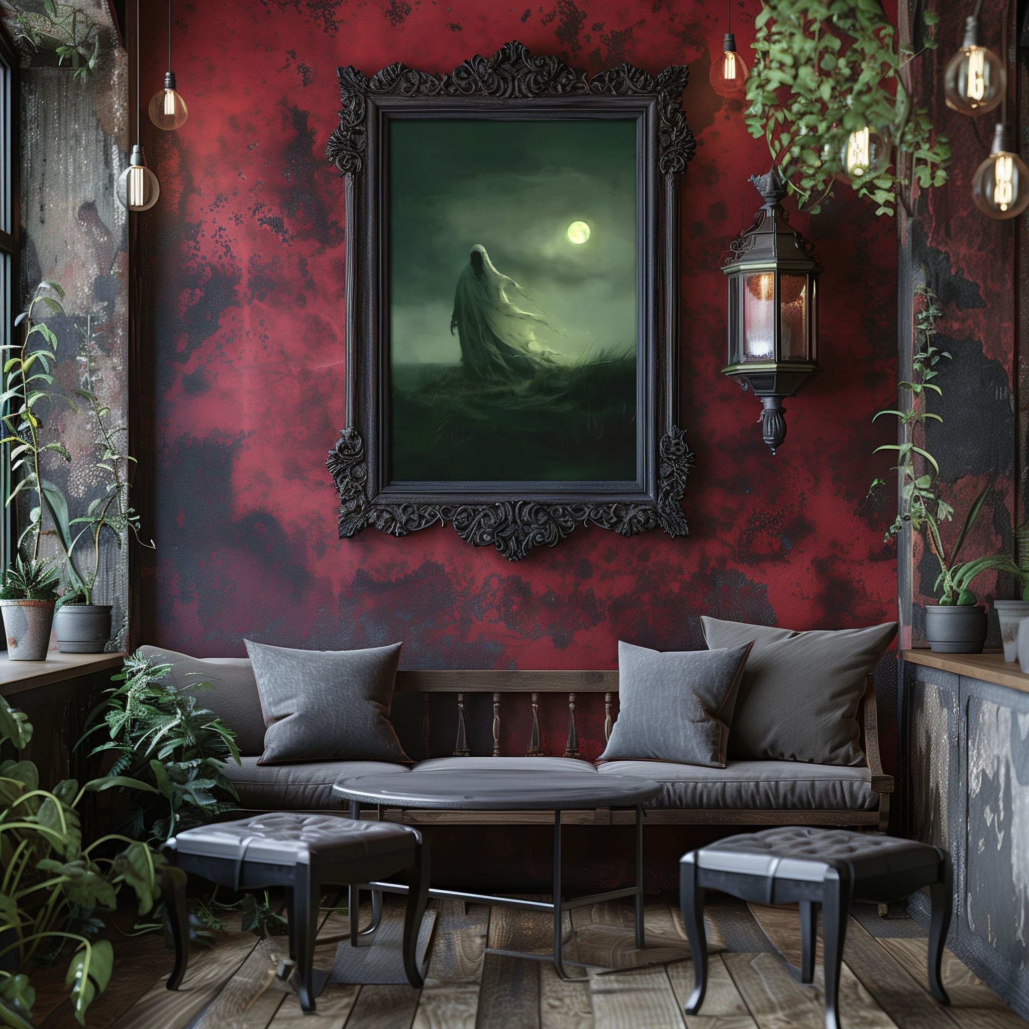 Moonlight Ghostly Presence Poster, Spooky Home Decor Art Print, Scary ...