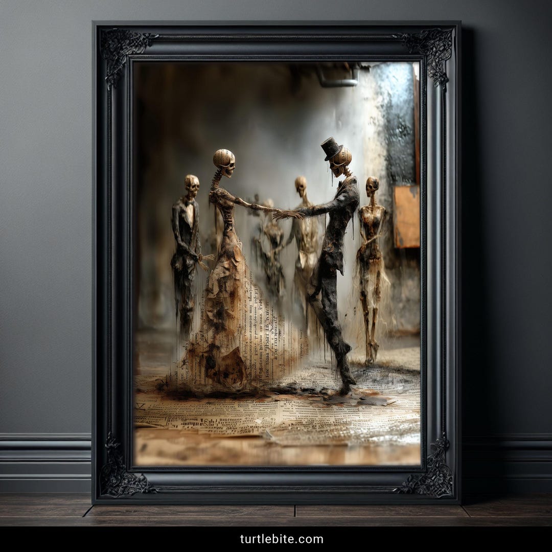 Skeleton Wall Art | Dancing Couple Gothic Print | Dark Romantic Macabre ...