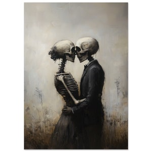 Skeleton Love Story, Gothic Skeletal Romance Painting, Dark Romantic ...