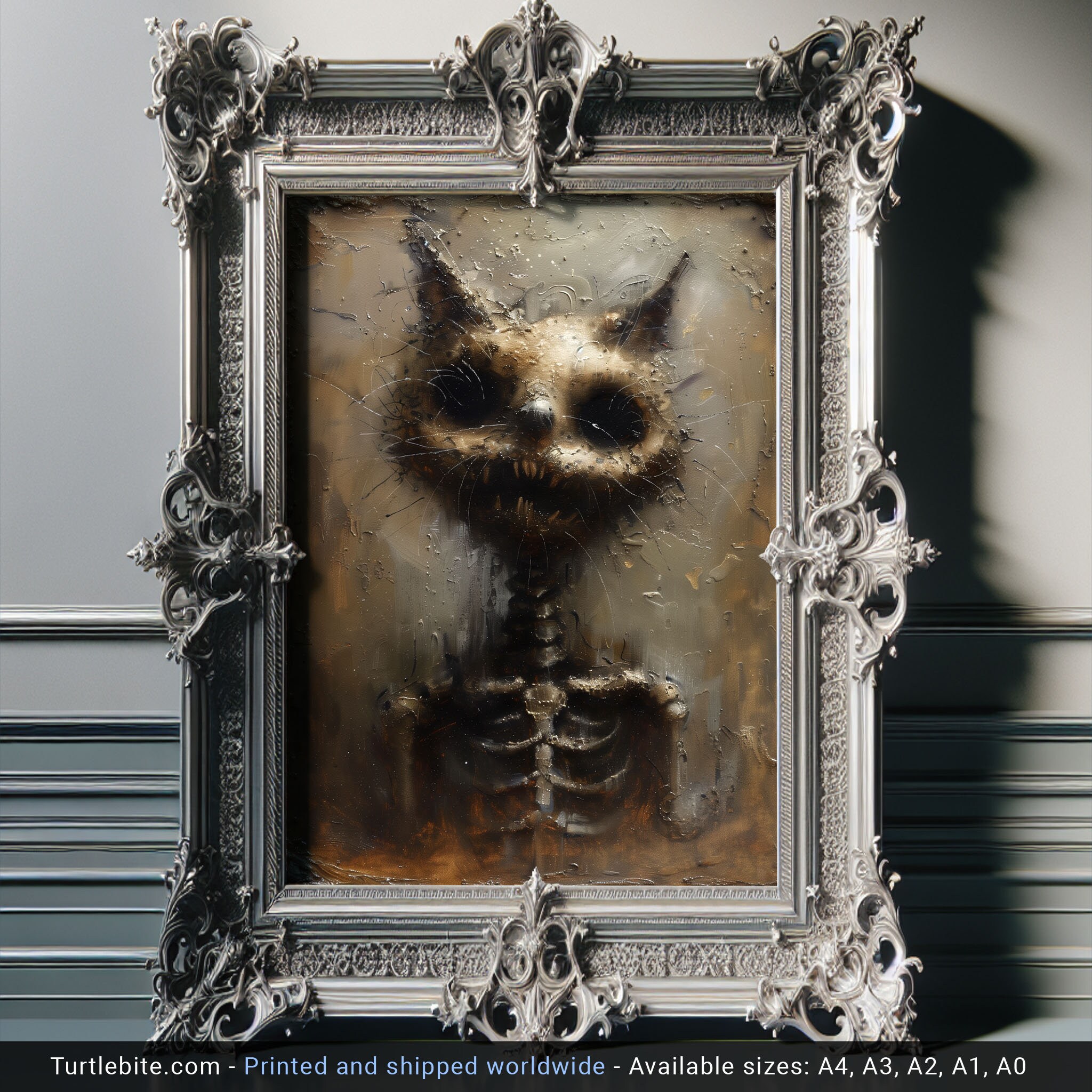 Unique Gritty Skeletal Cat Art Print Weirdcore Dark Gothic Decor Creepy ...