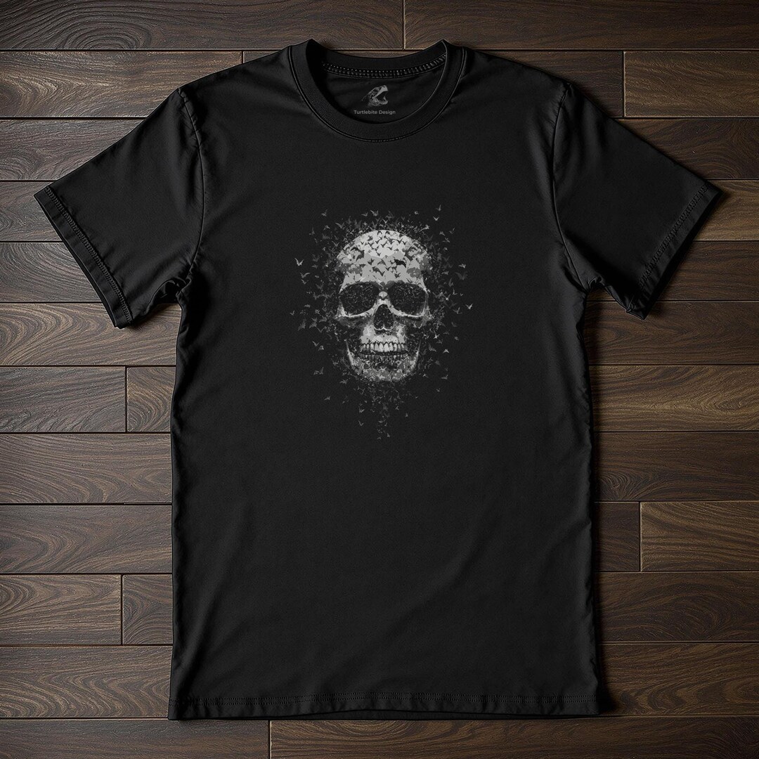 Gothic Skull Tee - Bat Flock Memento Mori T-shirt, Dark Art Horror ...