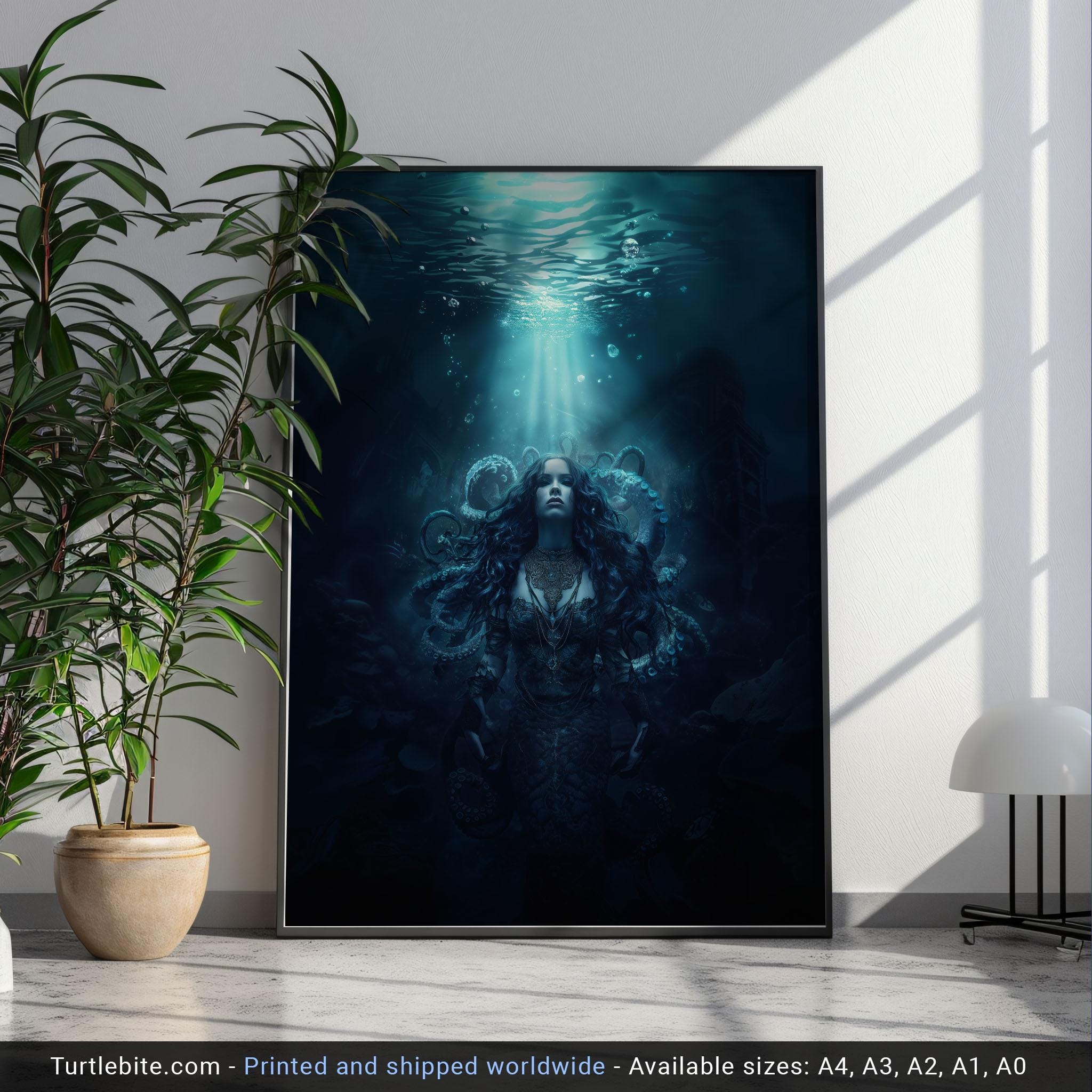 Dark Mermaid Art Print: Gothic Tentacle Sea Witch - Ocean Horror - Etsy