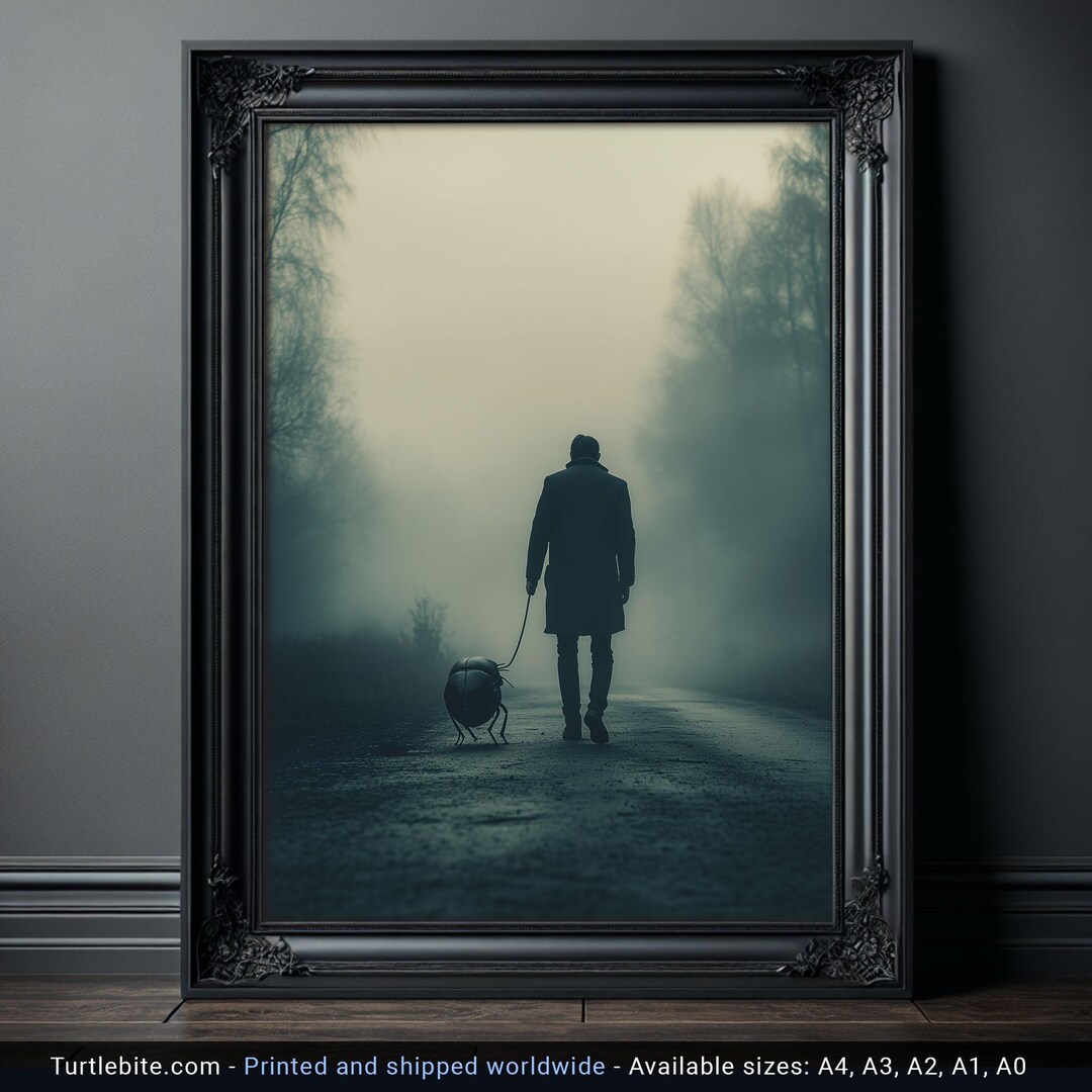 Whimsical Surrealism: Dark Creepy Walking the Bug Wall Art, Moody Weird ...