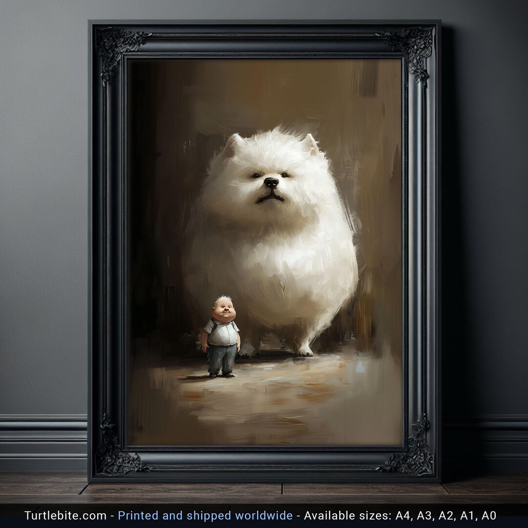 Dark Humor Wall Art: Surreal Little Man With His Dog Painting, Comic ...