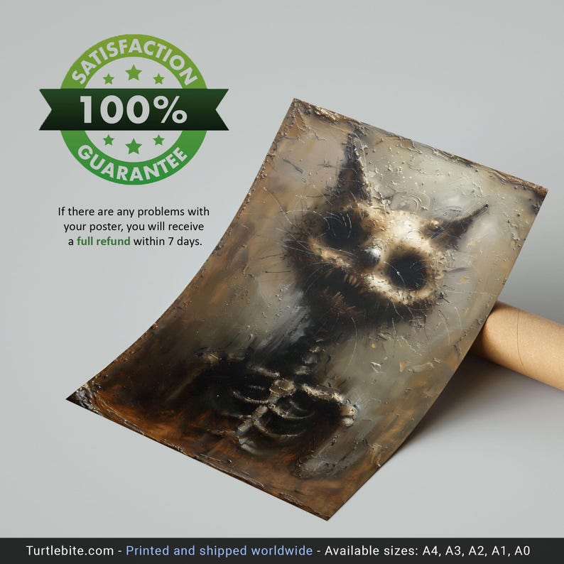 Unique Gritty Skeletal Cat Art Print - Weirdcore Dark Gothic Decor ...